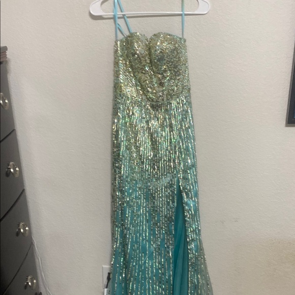 Jovani | Dresses | Jovani Aqua And Gold Sequin Prom Dress | Poshmark